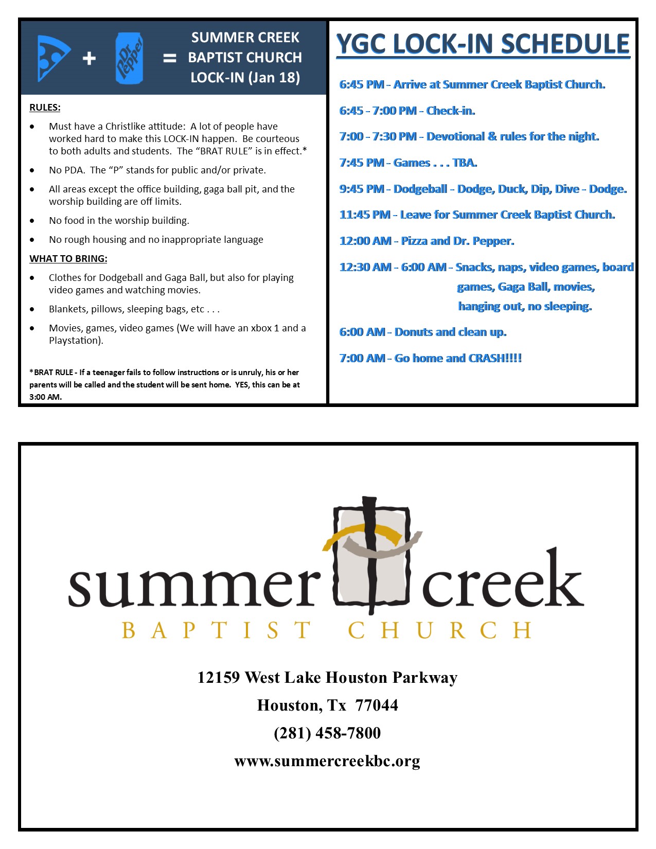 Youth Lock-in - Summer Creek Baptist Church